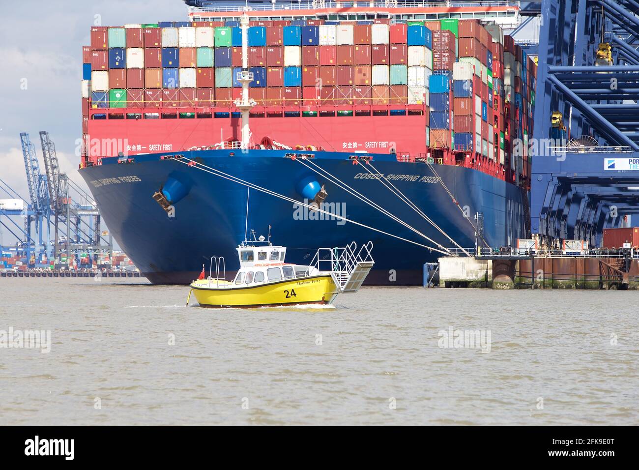 Harwich Harbour Ferry heading towards the beach at Felixstowe with the ...