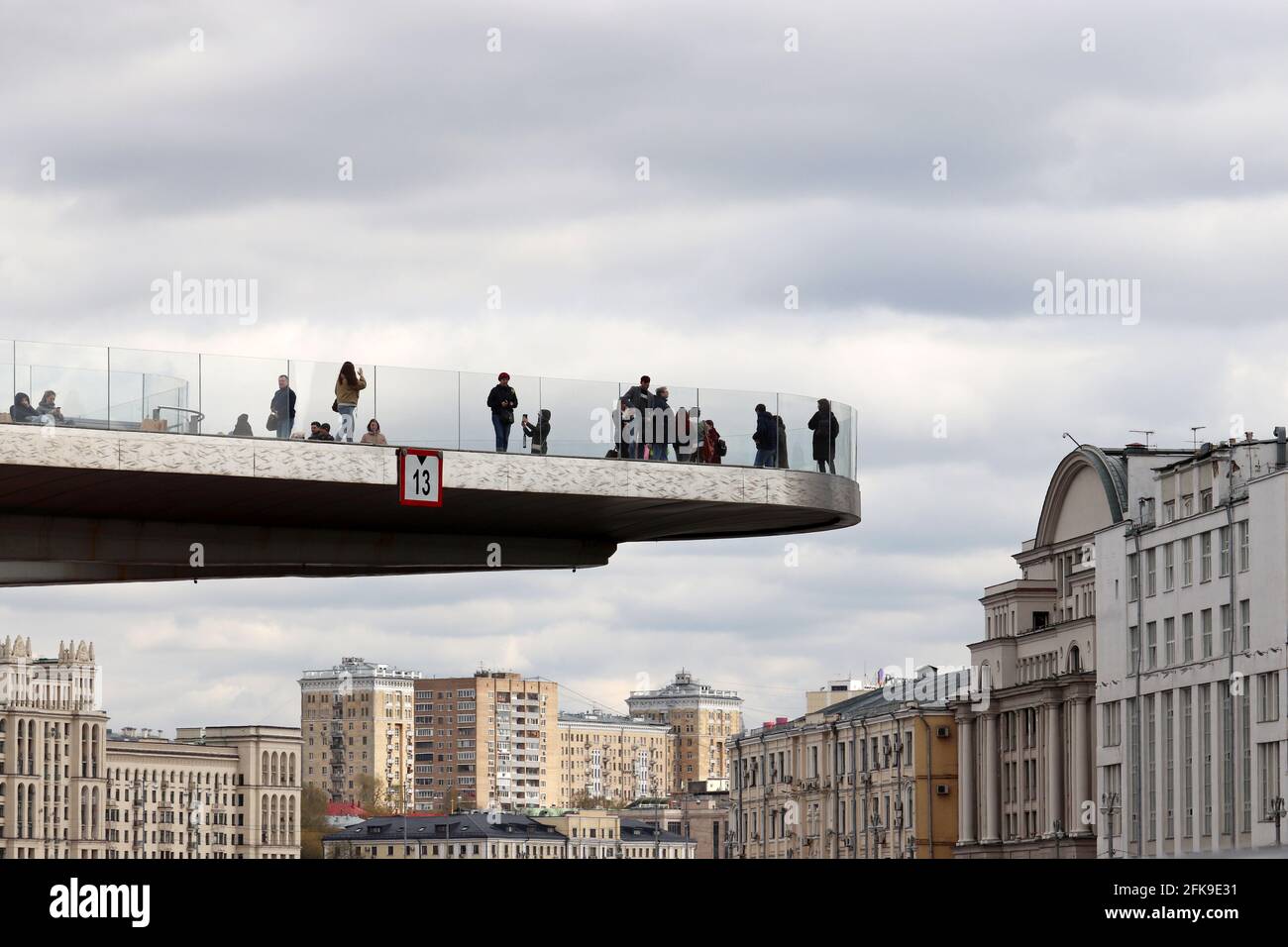 People on the "Floating bridge" in Moscow Zaryadye Park on city ...