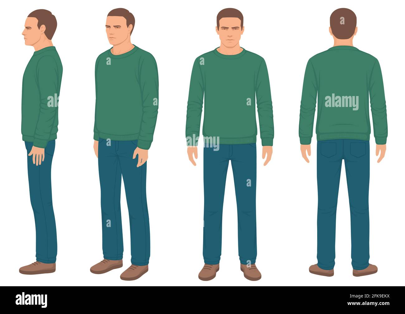 fashion man isolated, front, back and side view, vector illustration ...