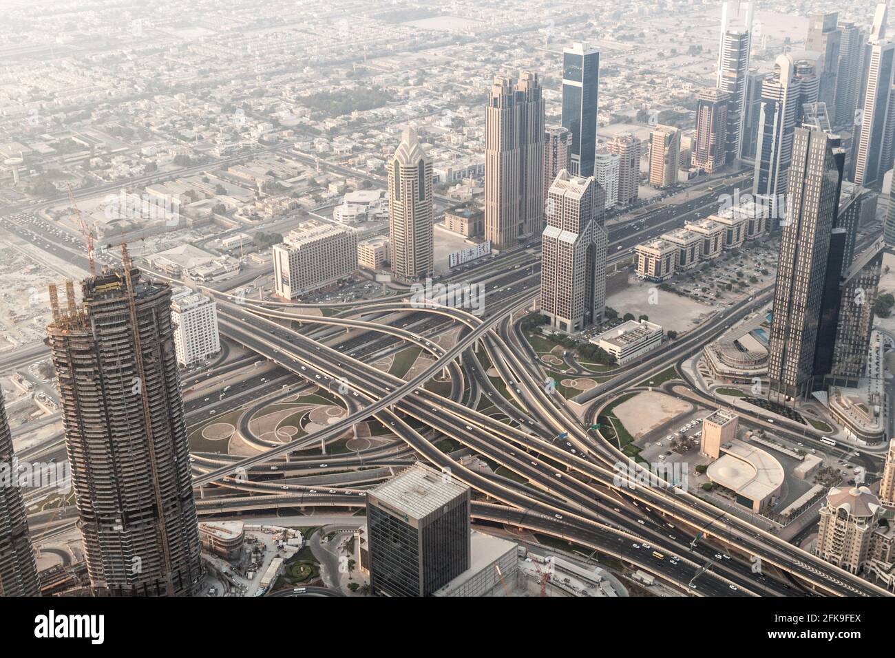 Aerial view of a highway intersection in Dubai, United Arab Emirates ...