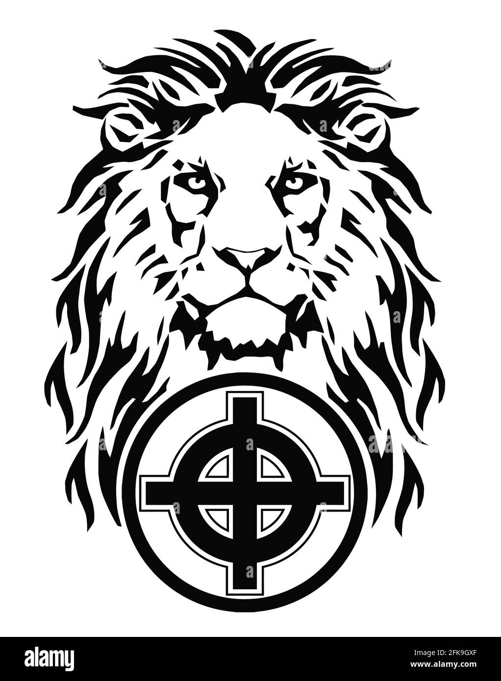 The Lion's head and celtic sun – swastika, drawing for tattoo, on a ...