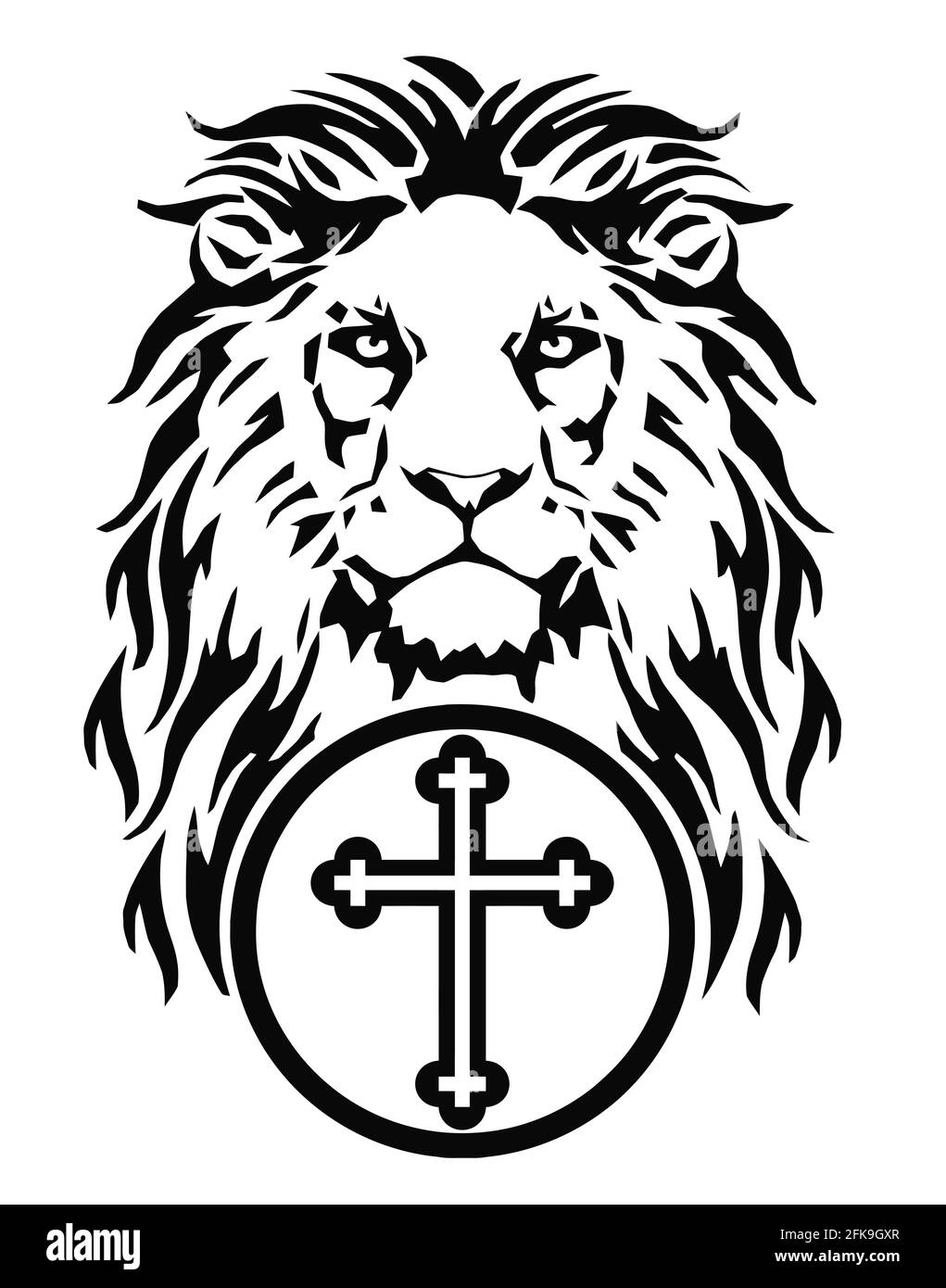 The Lion's head and the symbol of Christianity - the catholic cross ...