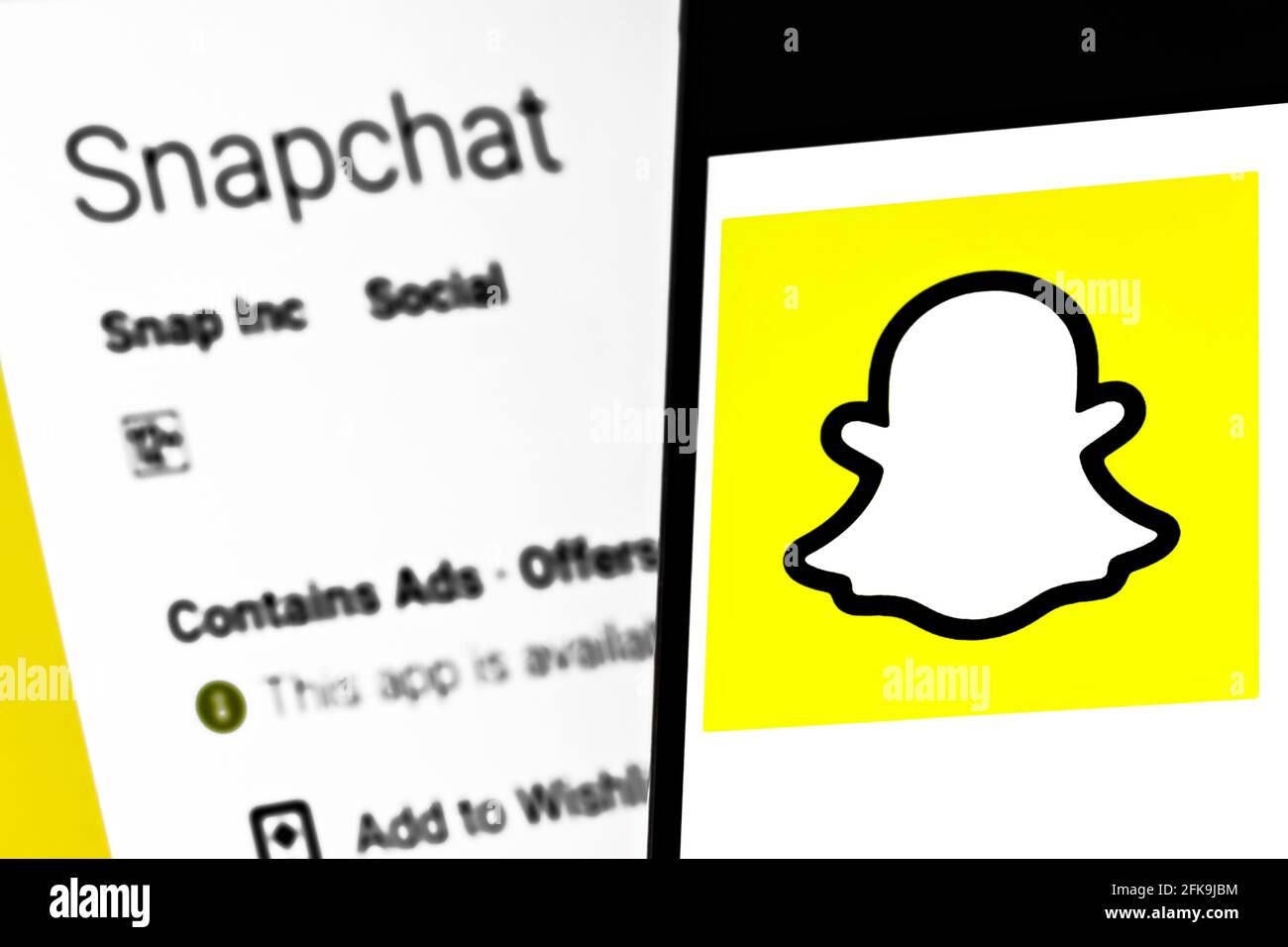 Editorial photo on Snapchat theme. Illustrative photo for news about ...