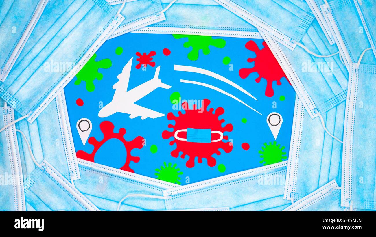 Paper art style and craft of airplane flying to the sky through the ...