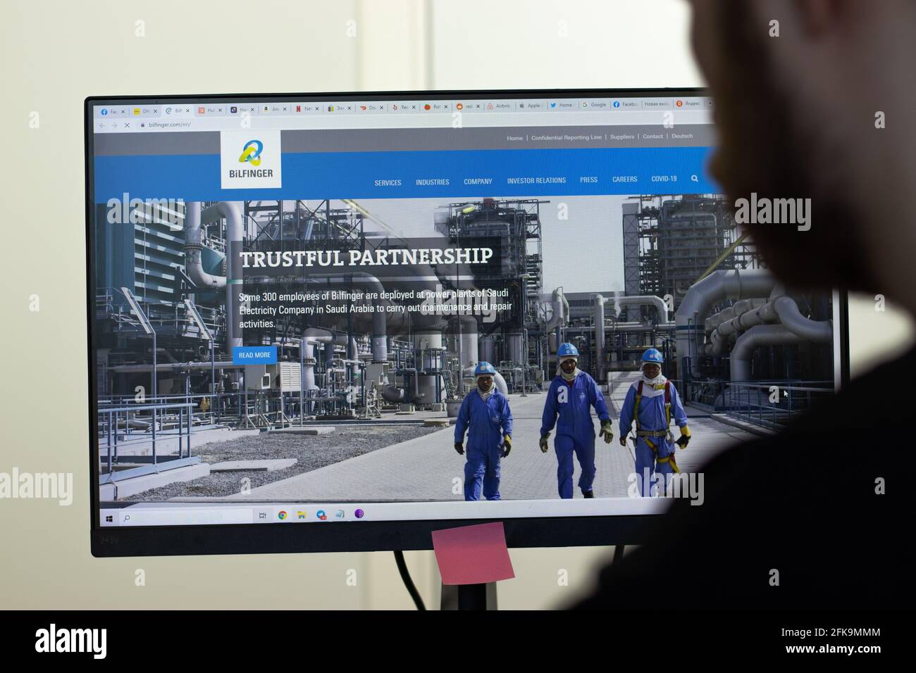 New York, USA - 26 April 2021: Bilfinger website page on screen, man ...