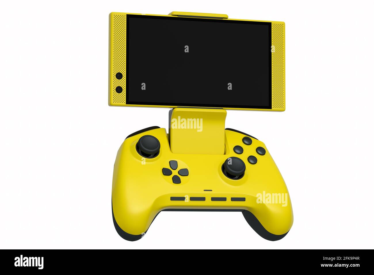Realistic yellow joystick for playing games on mobile phone on white ...