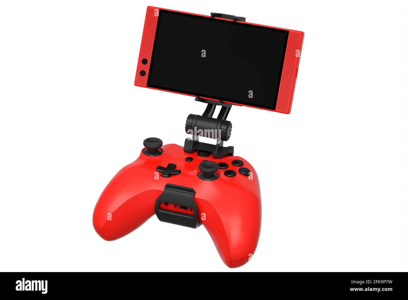 Realistic red joystick for playing games on a mobile phone on white ...