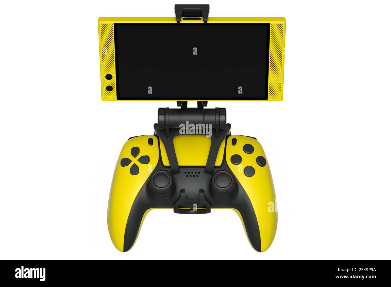 Realistic yellow joystick for playing games on mobile phone on white ...