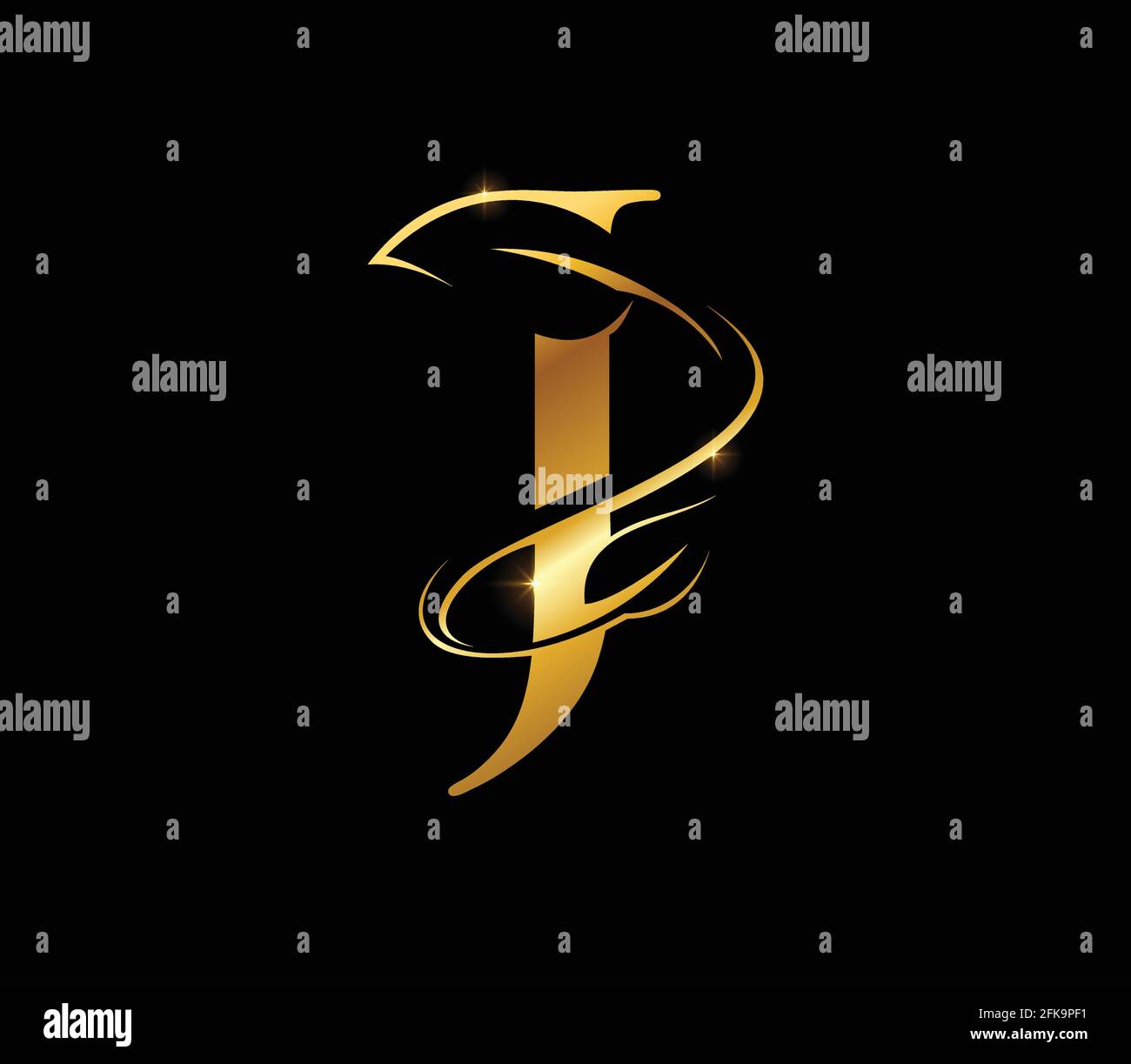 A Vector Illustration of Golden Leaf Monogram Initial Letter J in black ...