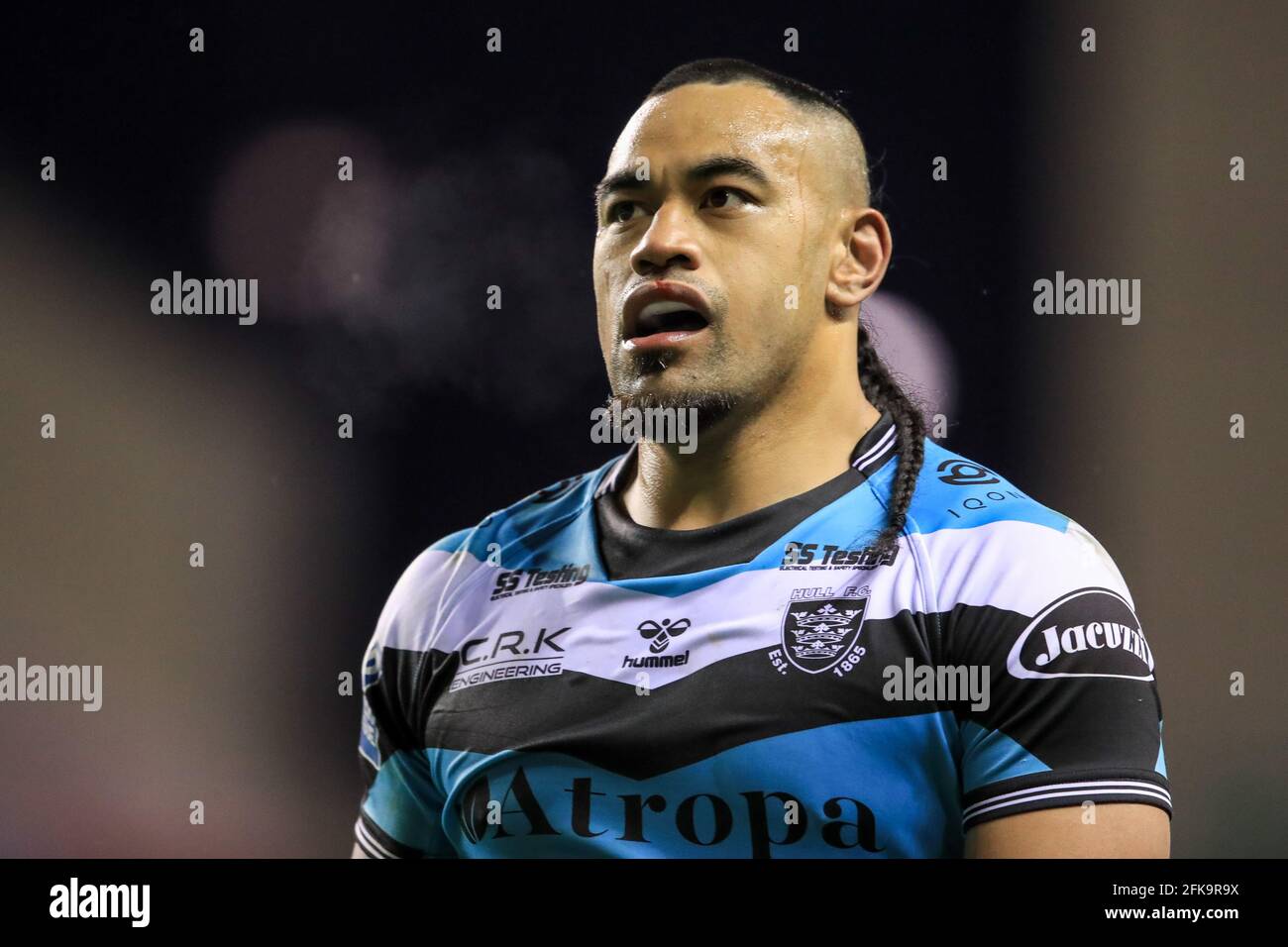 Wigan, UK. 29th Apr, 2021. Mahe Fonua (5) of Hull FC during the game in ...