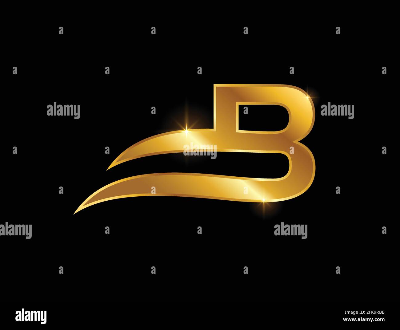 A vector Illustration of Golden Wave Monogram Letter B with gold shine ...