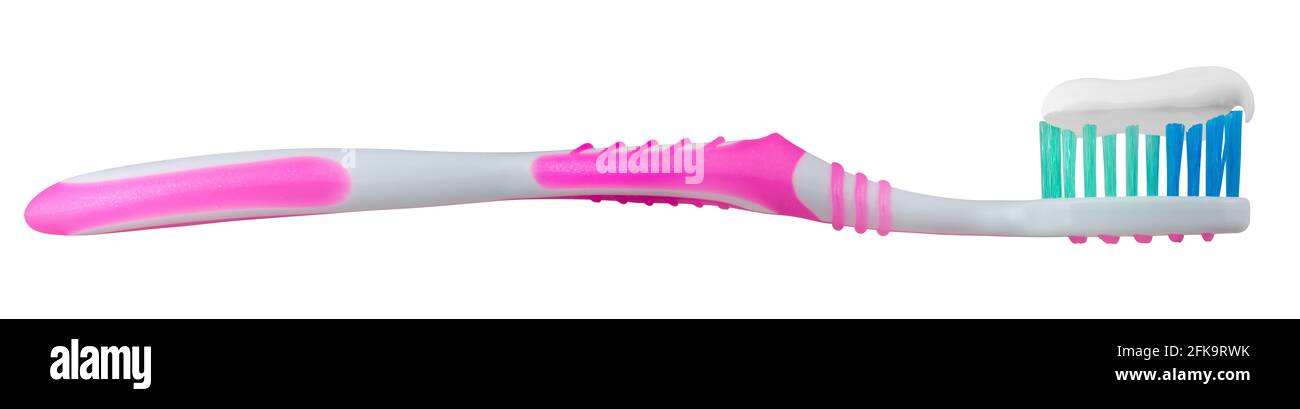 An Isolated Pink Toothbrush With Toothpaste On A White Background Stock ...