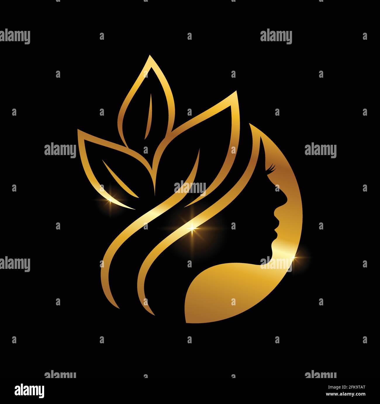 A Vector Illustration of Golden Beauty and Leaf Logo Sign in black ...