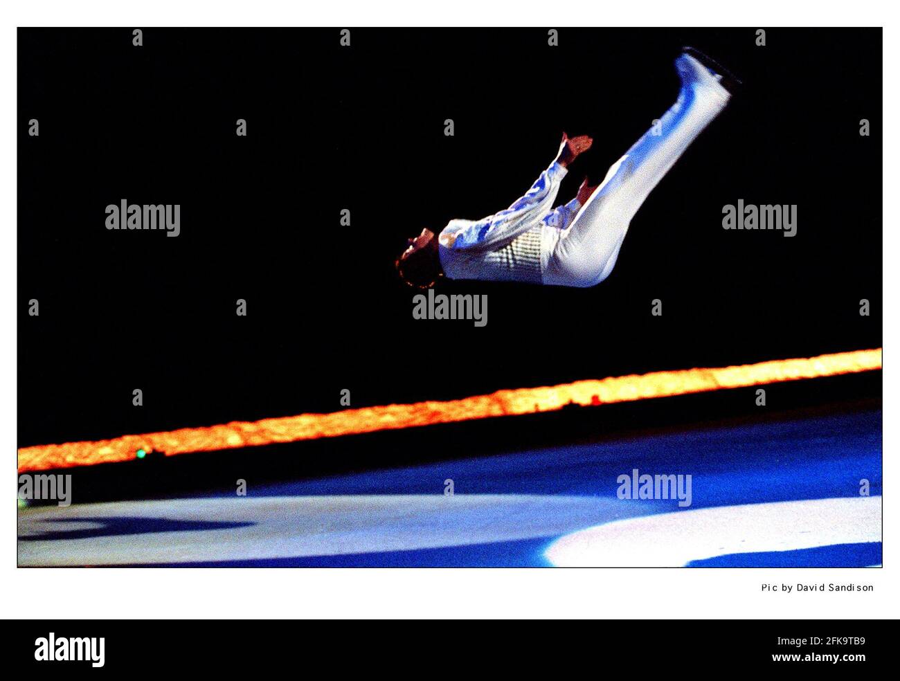 Robin Cousins in mid backward somersalt during a performance of Holiday ...