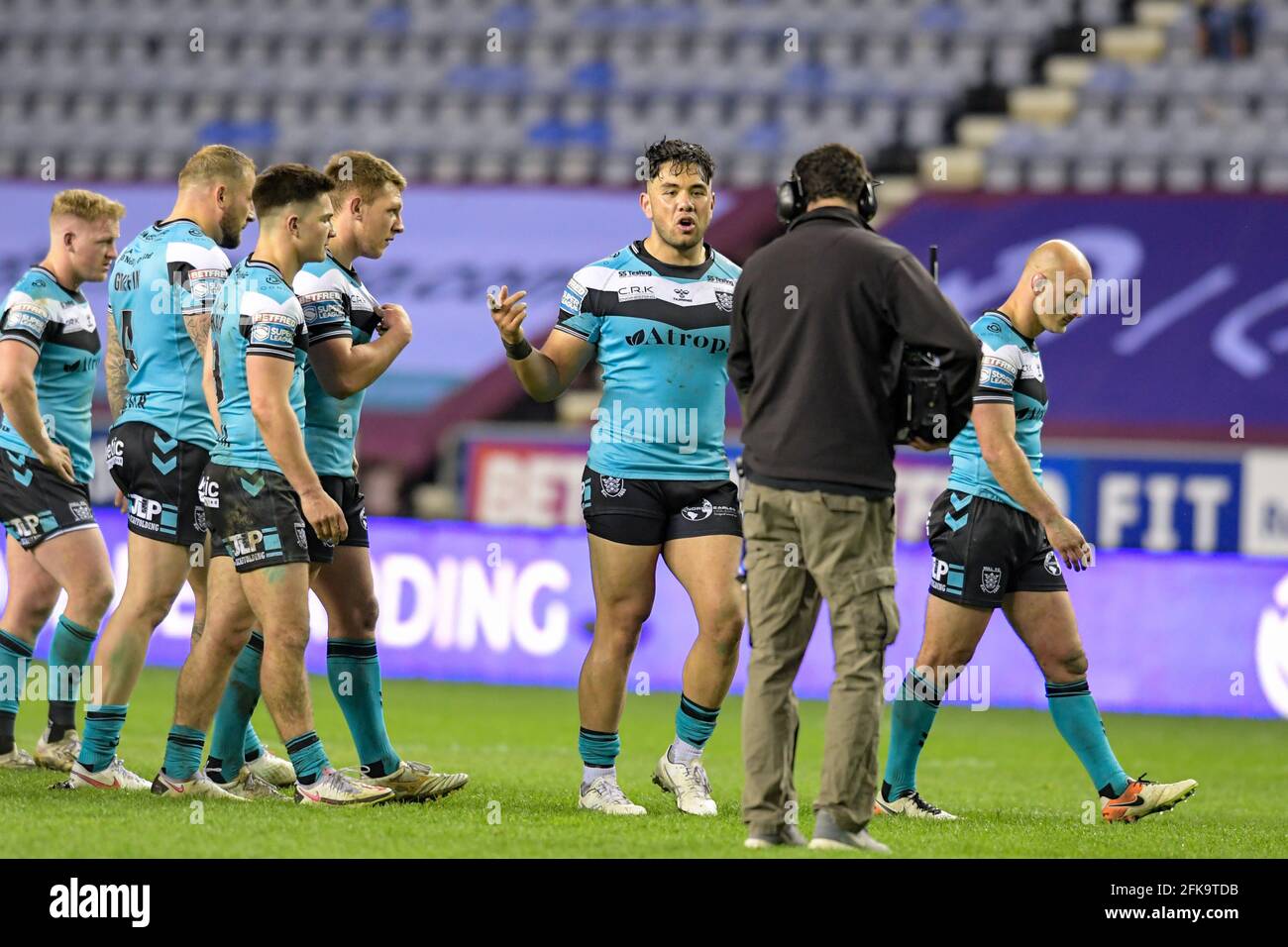 Andre Savelio (11) of Hull FC reacts in front of a television camera at ...
