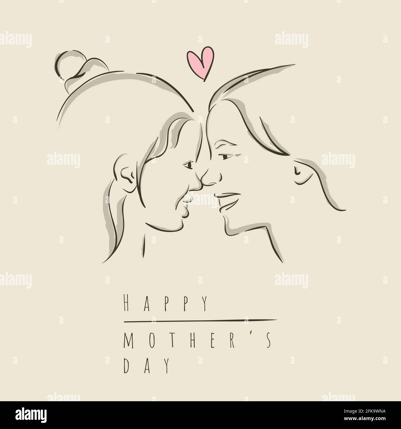 Sketch of mother and daughter looking at each other Stock Vector Image ...