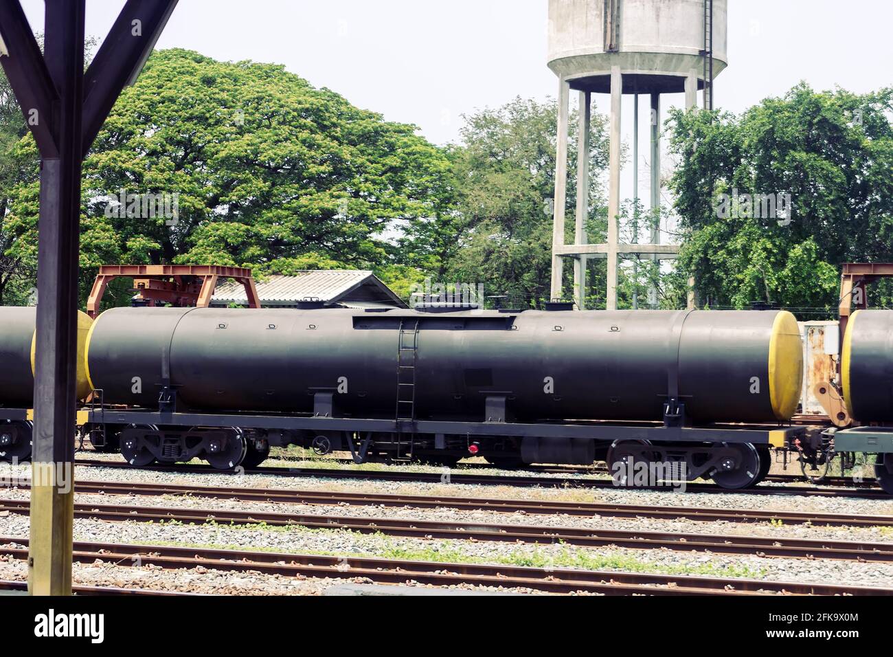 Set of tanks with oil and fuel transport by rail. Freight cars and ...