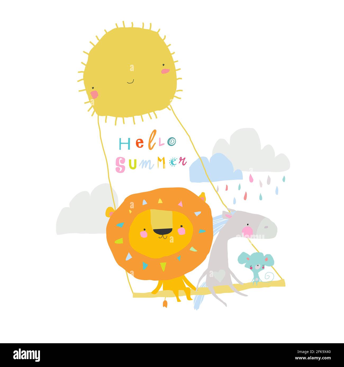 Happy animals swinging swing on rays of sun Stock Vector Image & Art ...