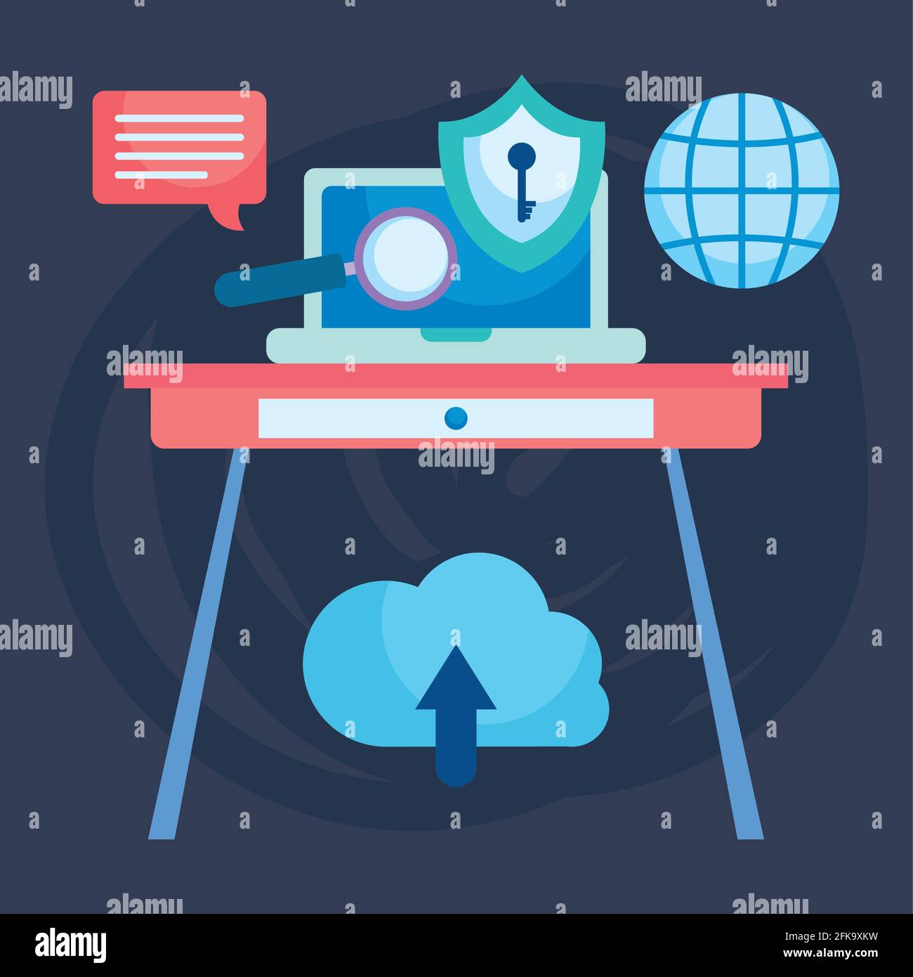 desk with computer and security icons Stock Vector Image & Art - Alamy