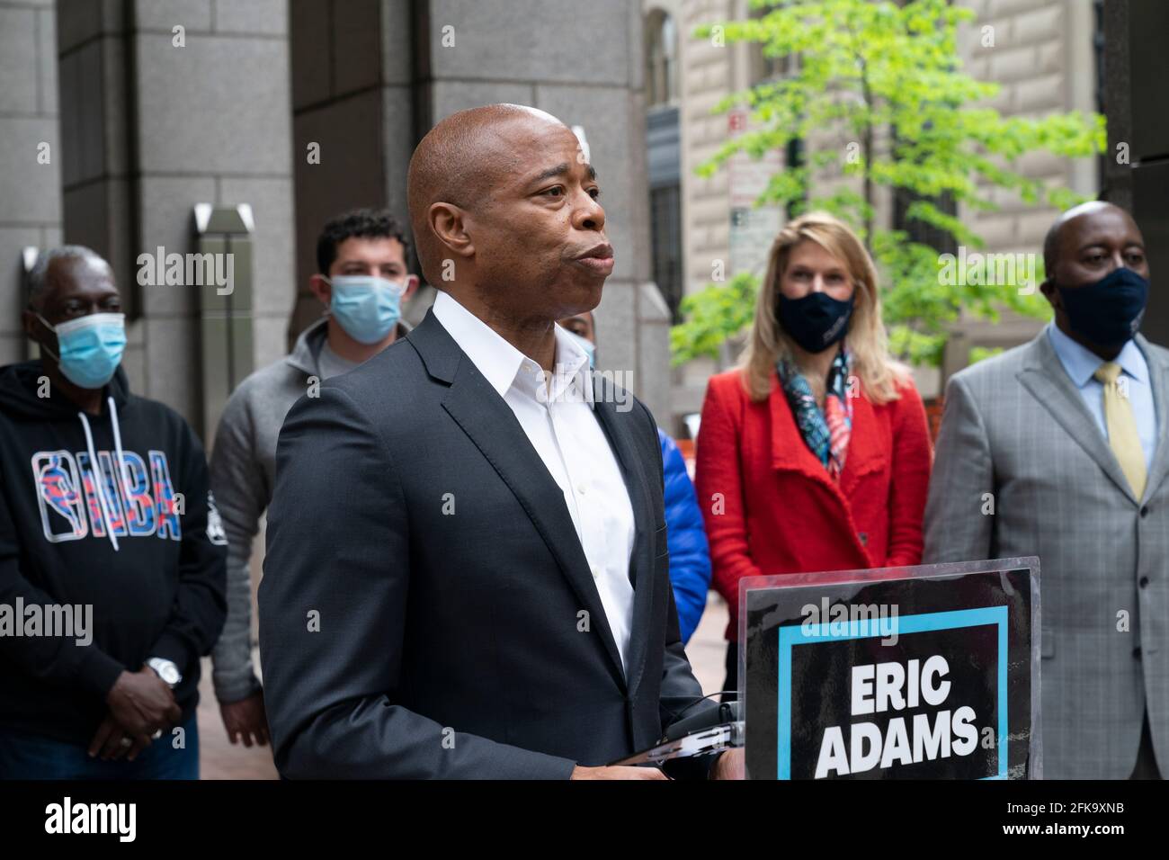 New York, NY - April 29, 2021: Press conference by mayoral candidate ...
