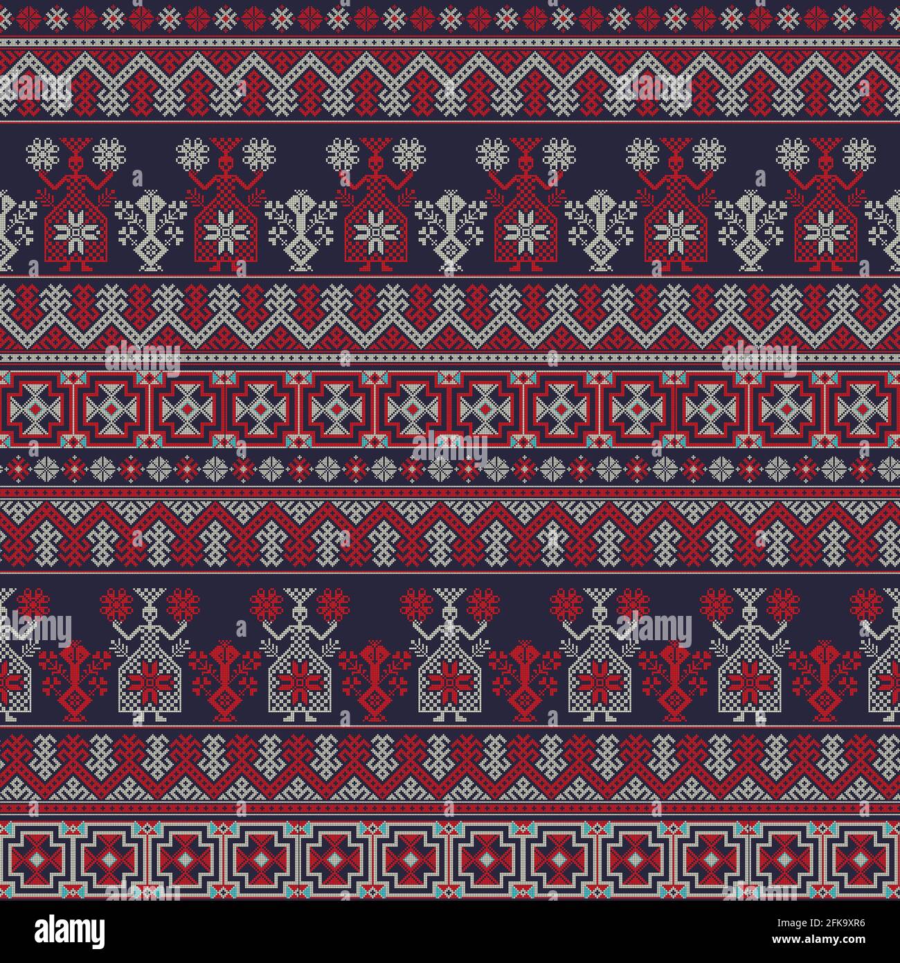 Decorative repeating pattern inspired by traditional Russian embroidery ...