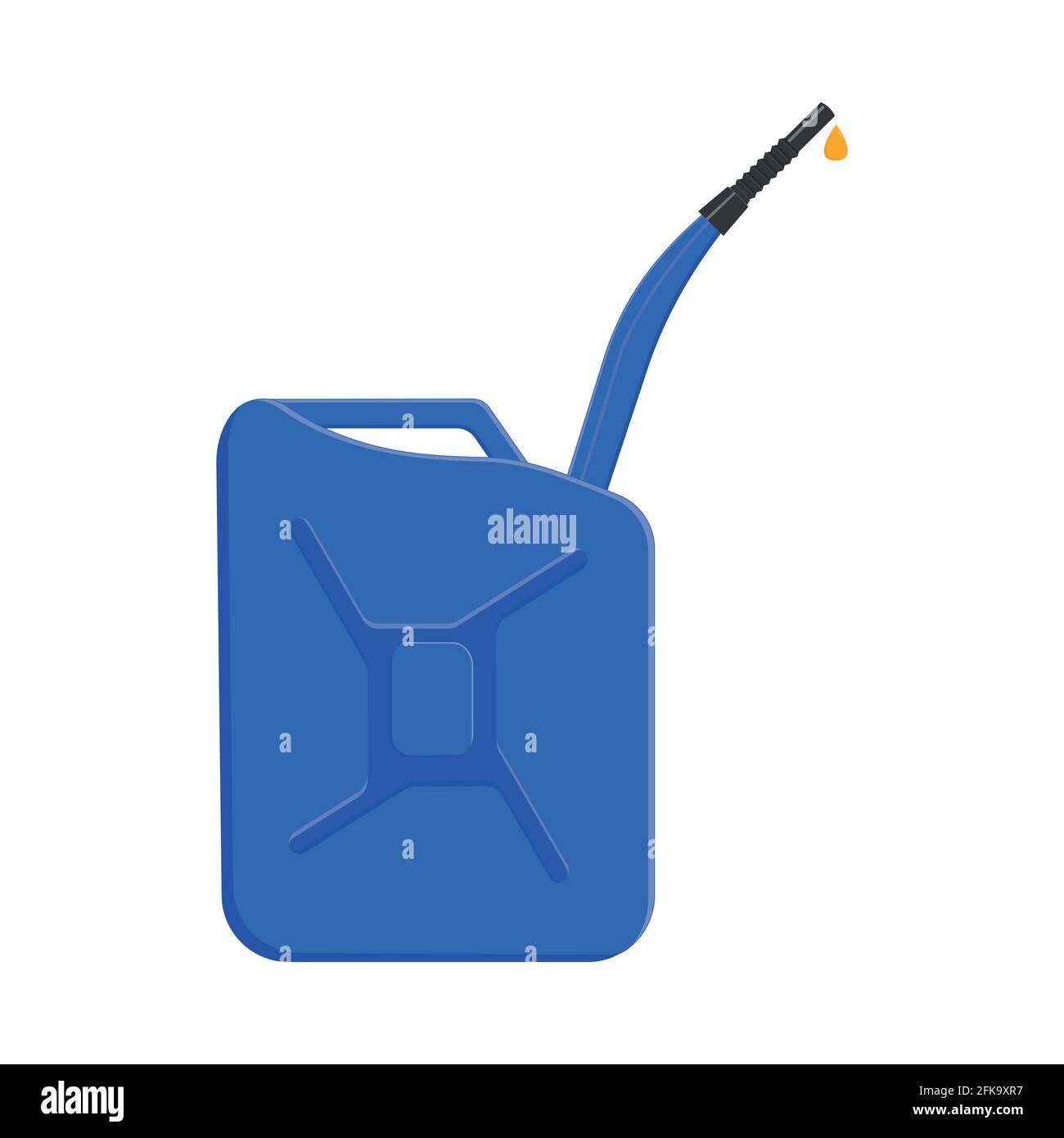 Fuel jerrycan with spout and pouring petrol drop. Blue gasoline ...
