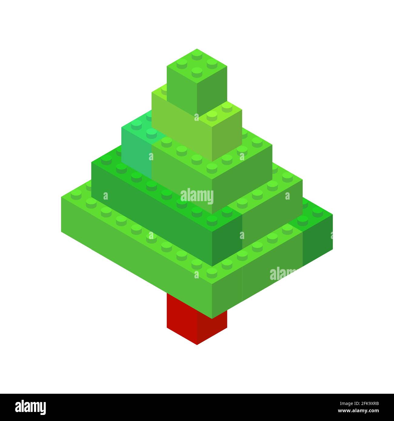 Isometric tree on a white background made of colored plastic blocks ...