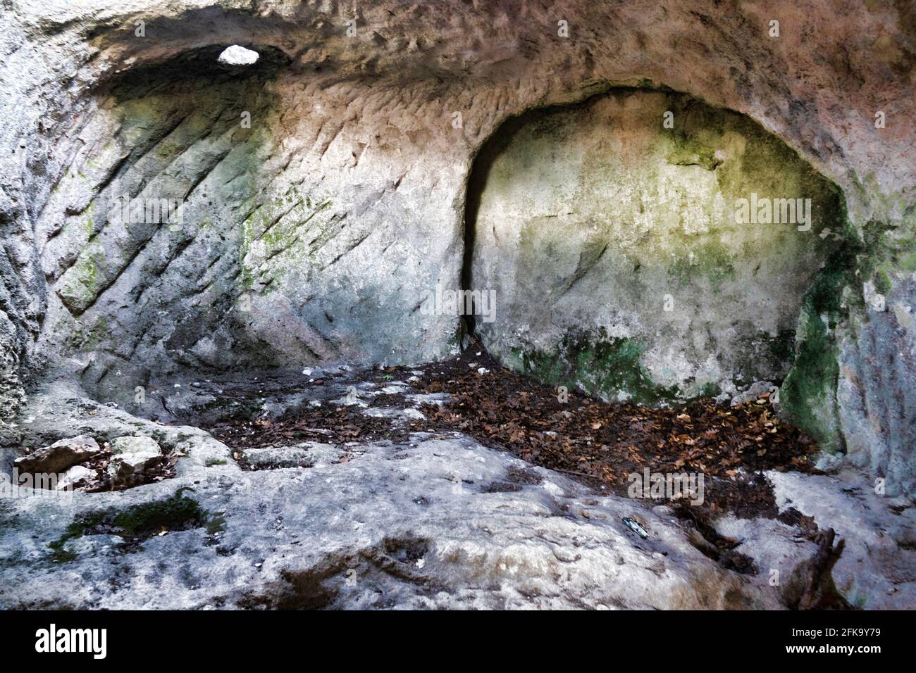 Cave-monastery, catacomb, crypt, sepulchre. The entrance to the dungeon ...