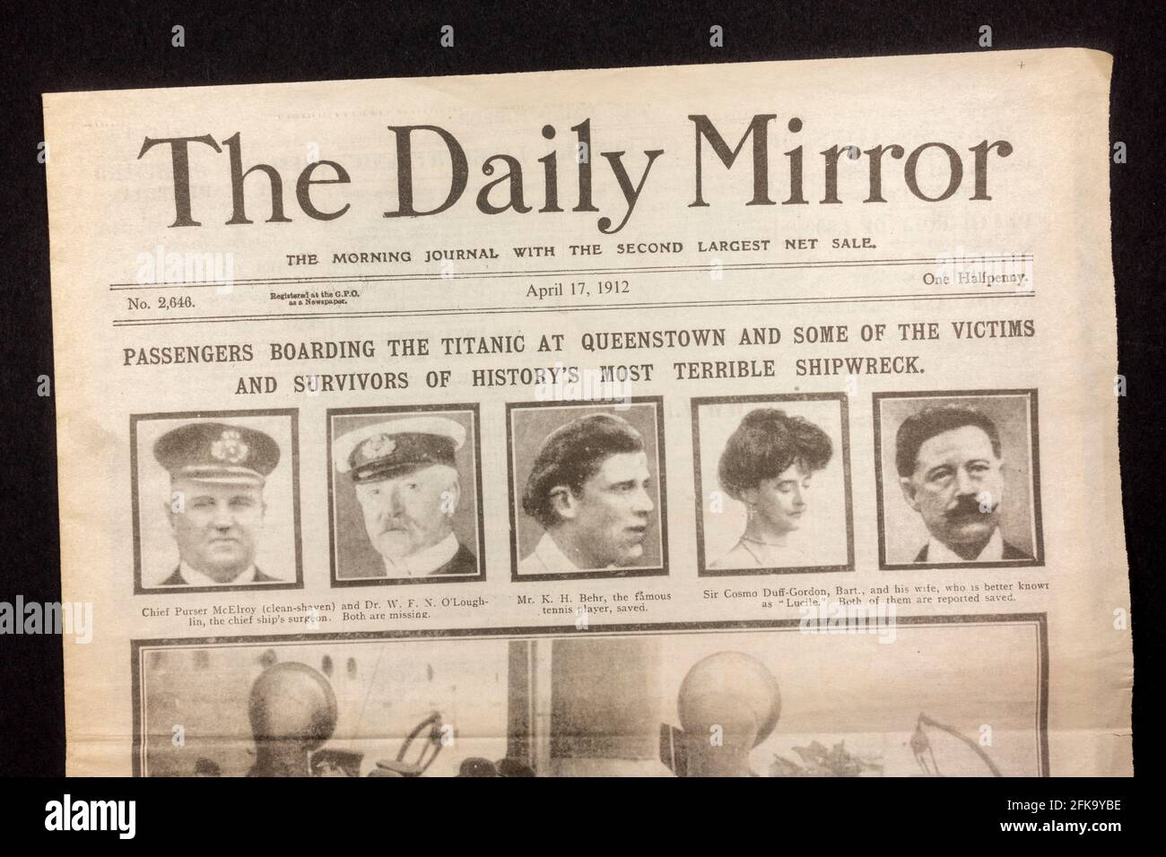 The front page of The Daily Mirror (replica) newspaper from 17th April ...