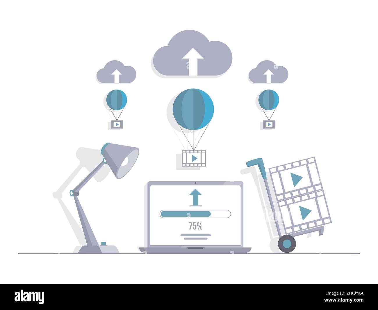 Video loading on laptop vector flat illustration. Computer screen with ...