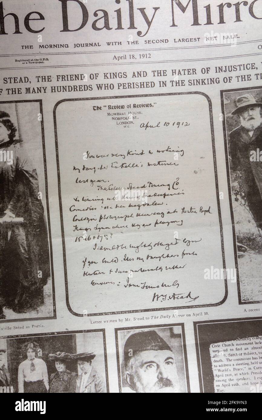 The front page of The Daily Mirror (replica) newspaper from 18th April ...