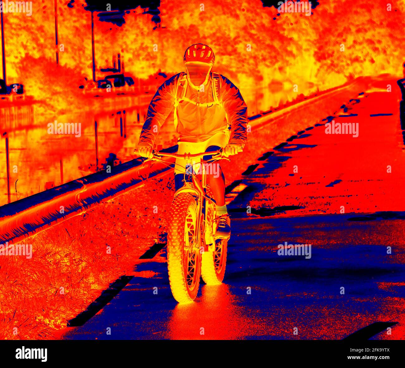 High-tech thermal imager. People and streets are traced by the ...