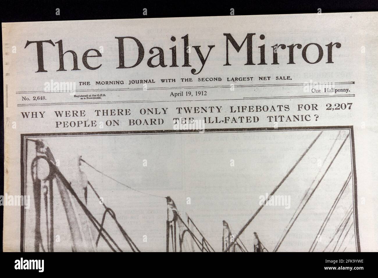 The front page of The Daily Mirror (replica) newspaper focusing on ...