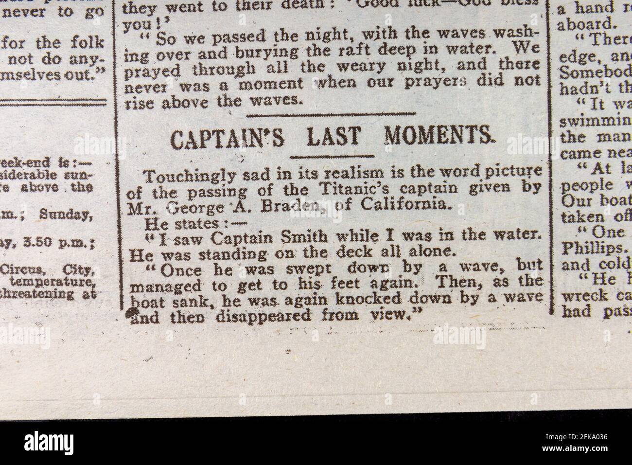 'Captain's last moments' headline, The Daily Mirror (replica) newspaper ...