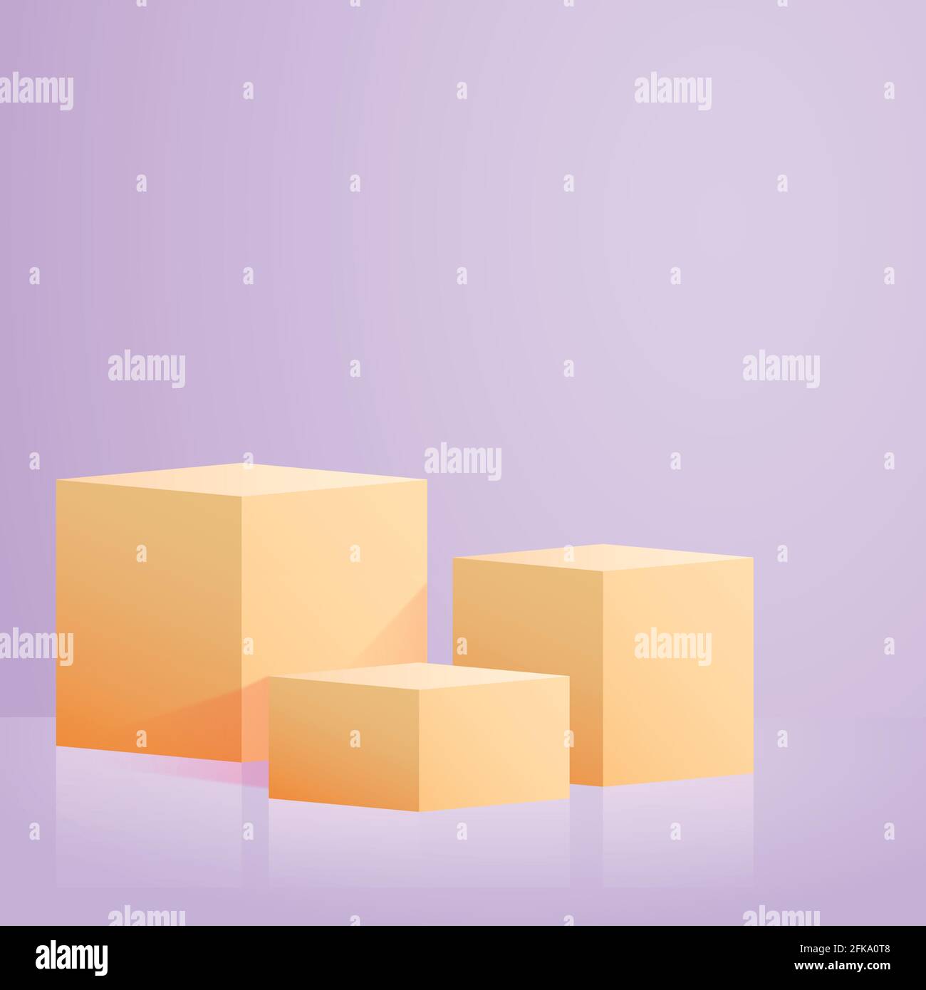 Realistic yellow cubes - boxes on blue studio background - Vector ...