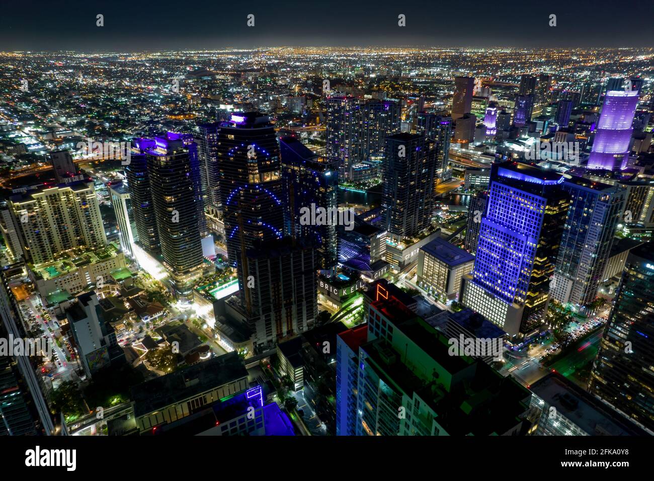 Night aerial photo Brickell City Centre mixed use real estate Stock ...