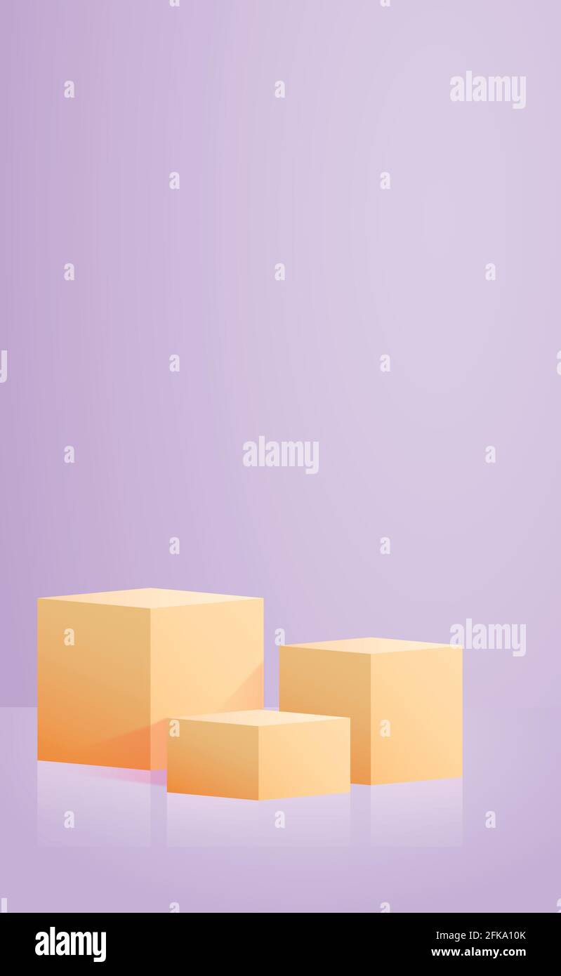 Realistic yellow cubes - boxes on blue studio background - Vector ...