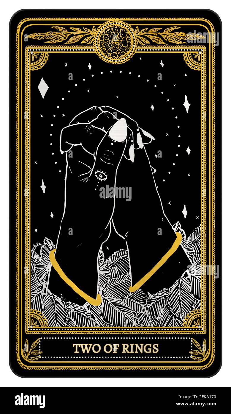 tarot two of rings black metallic golden card illustration Stock Photo ...