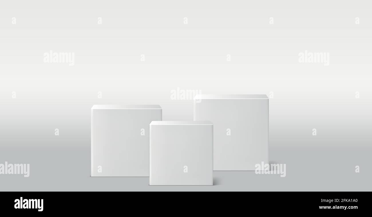 Realistic gray - white studio, white cubes podium - Vector illustration ...