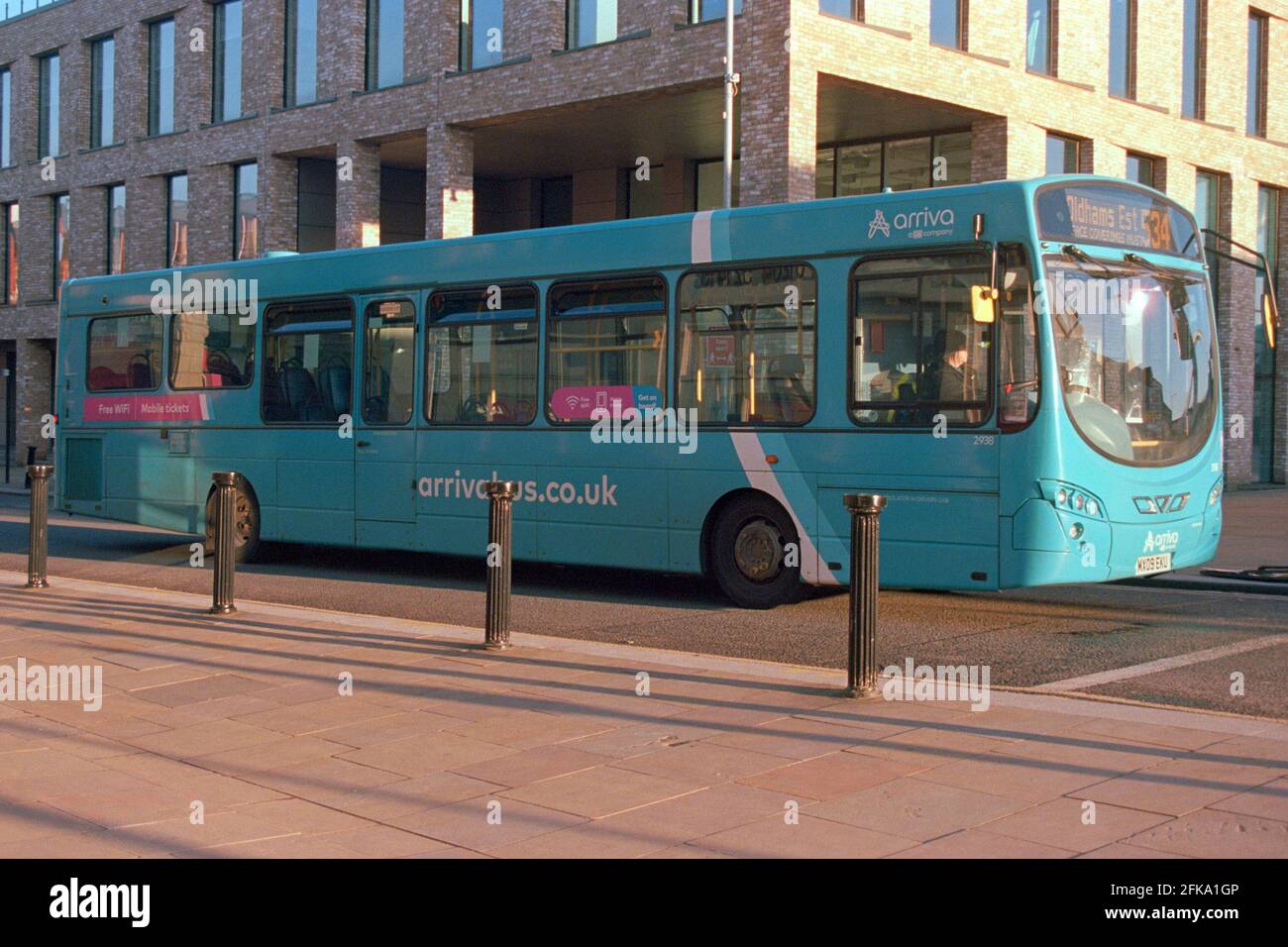 Bolton, UK - February 2021: a bus operated by Arriva Bus at Bolton town ...