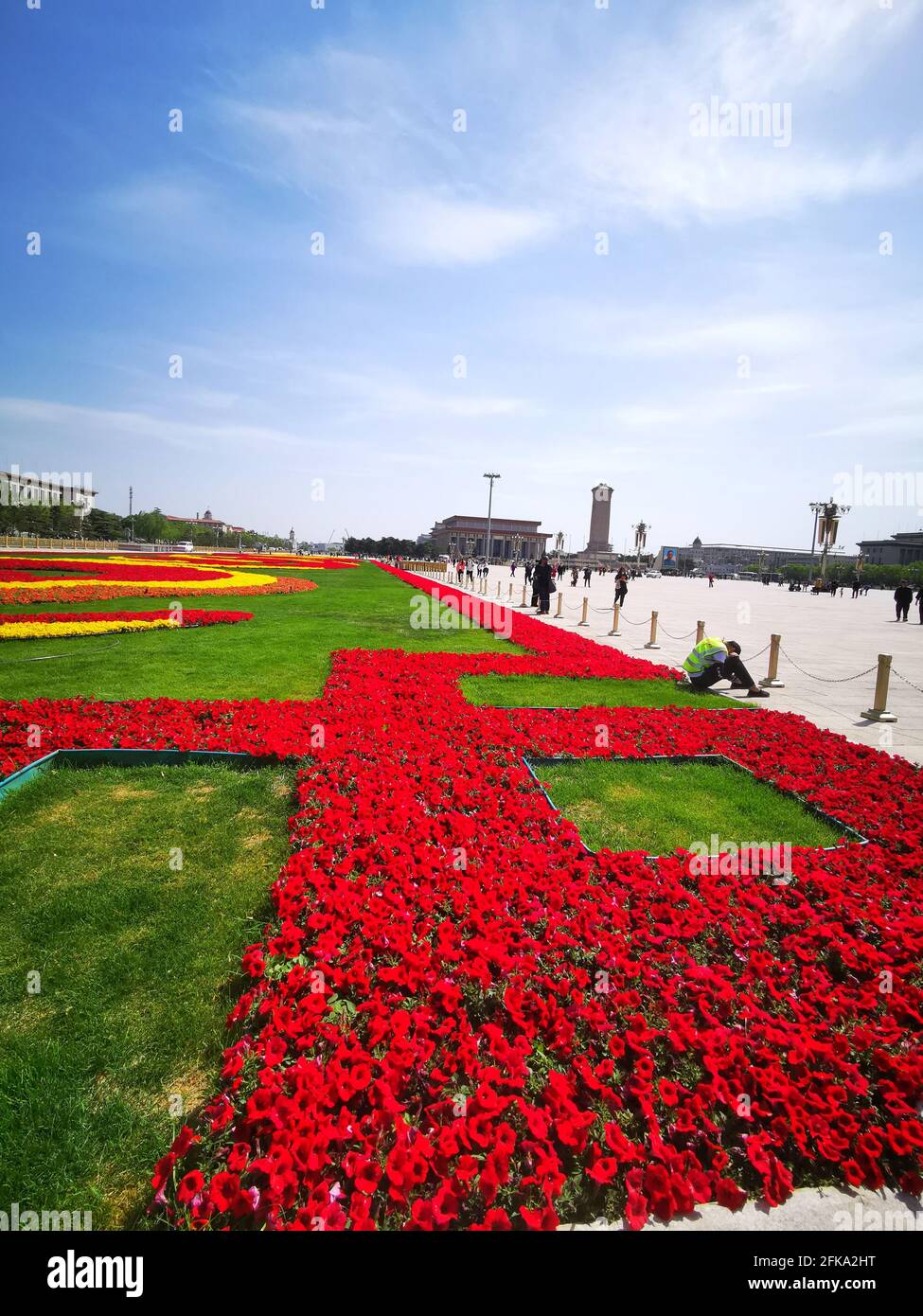 BEIJING, CHINA - APRIL 28, 2021 - Flowers are seen on Tian 'anmen ...
