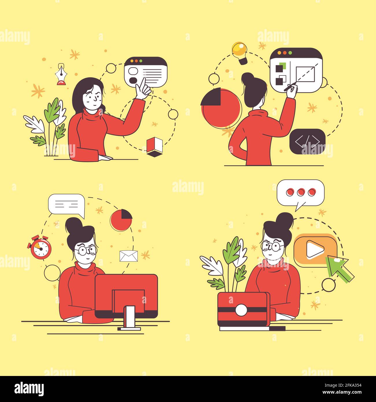 businesswomen with corporate icon set Stock Vector Image & Art - Alamy