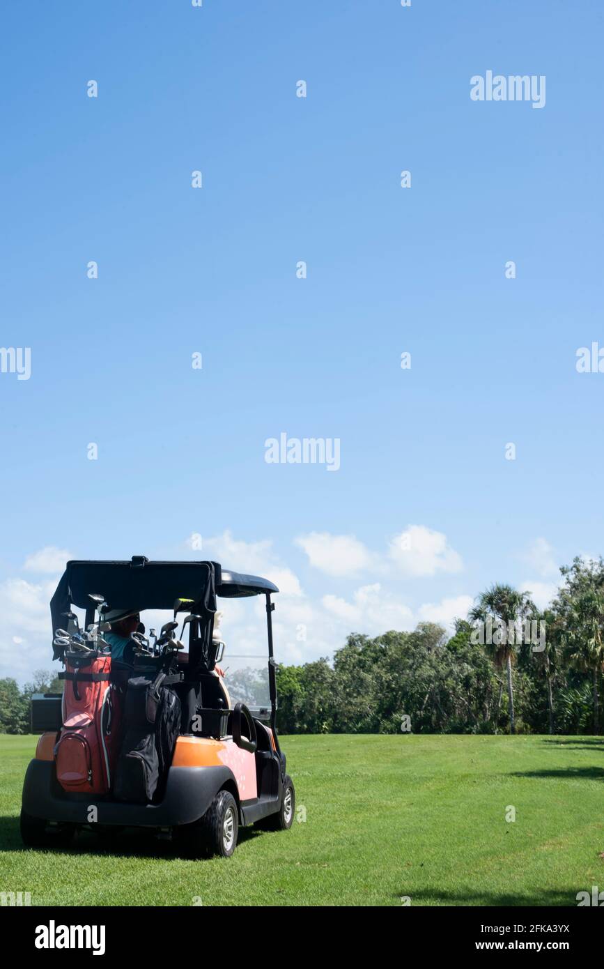 A golfer in his golf car in the golf course Stock Photo - Alamy
