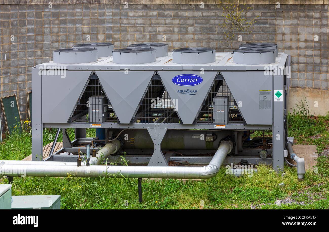 ASHEVILLE, NC, USA-25 APRIL 2021: Carrier AquaSnap chiller installed ...
