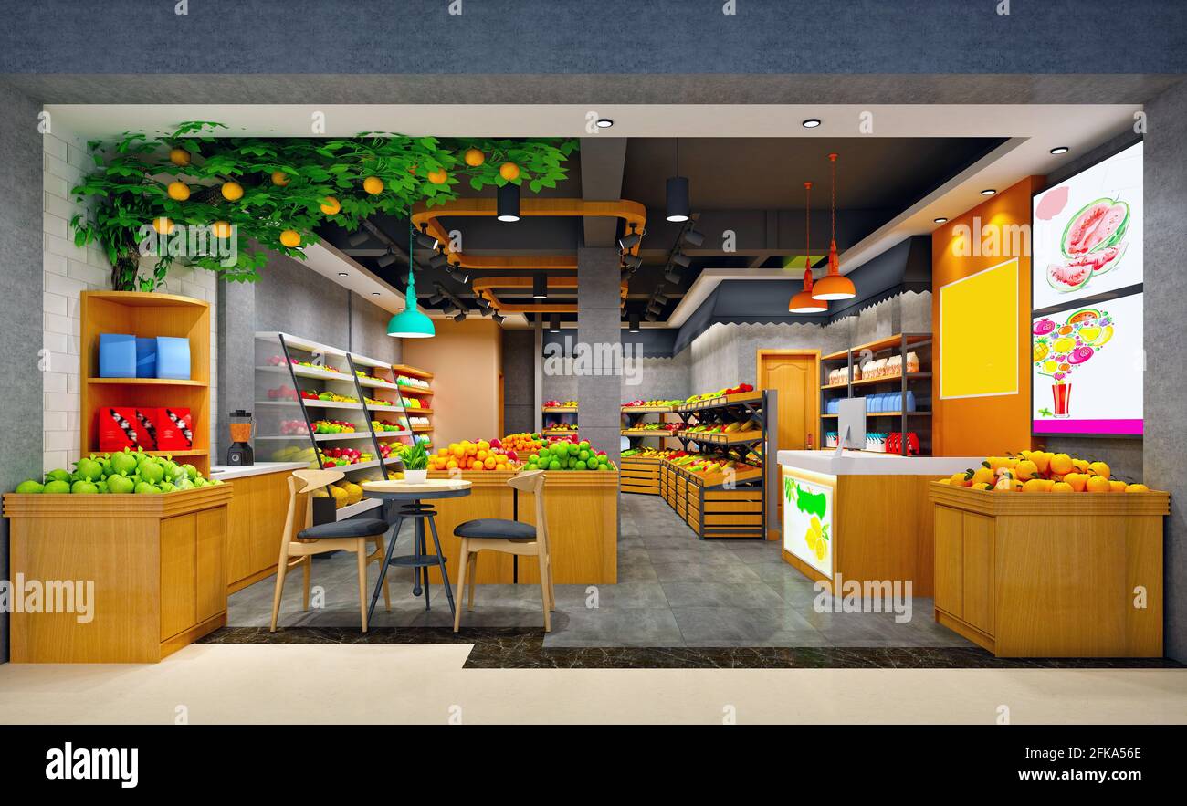 3d render of supermarket grocery store Stock Photo - Alamy