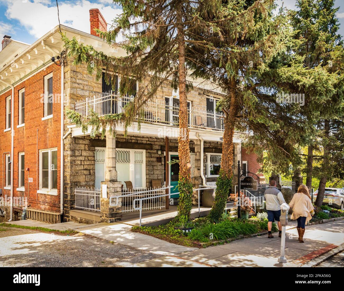 ASHEVILLE, NC, USA-25 APRIL 2021: The Gray Rock Inn, built in 1911, was ...