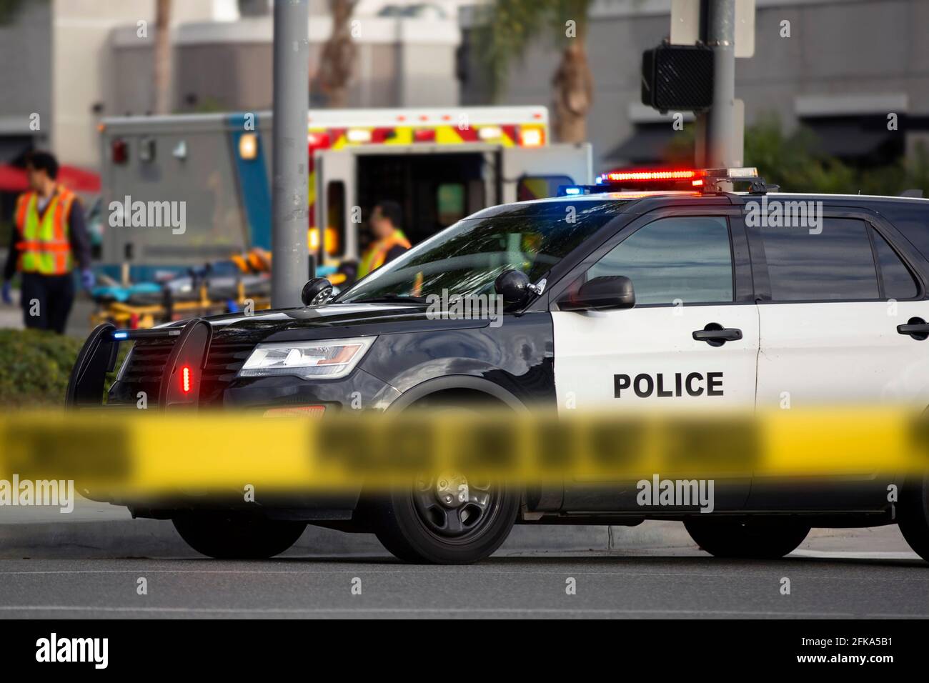 Emergency and police units respond to the scene of an emergency Stock ...