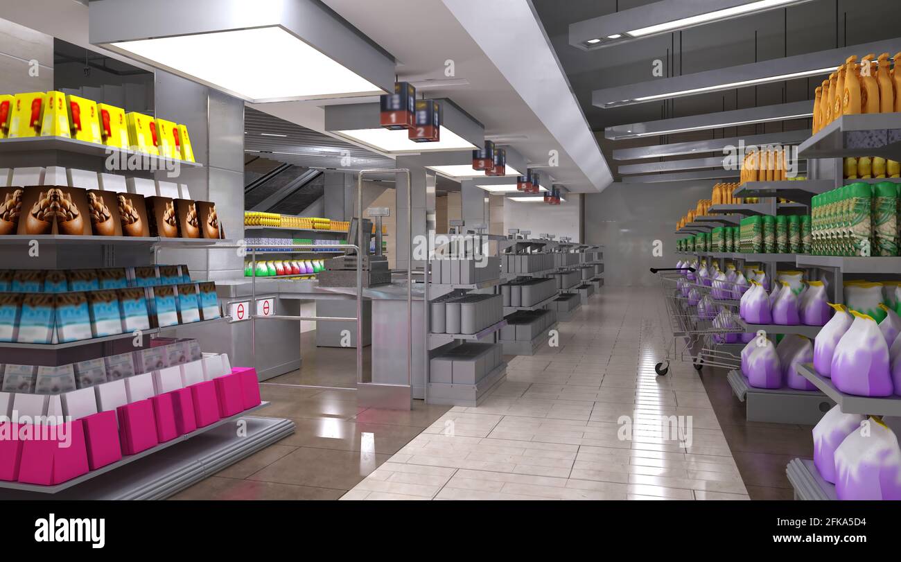 3d render of supermarket grocery store Stock Photo - Alamy