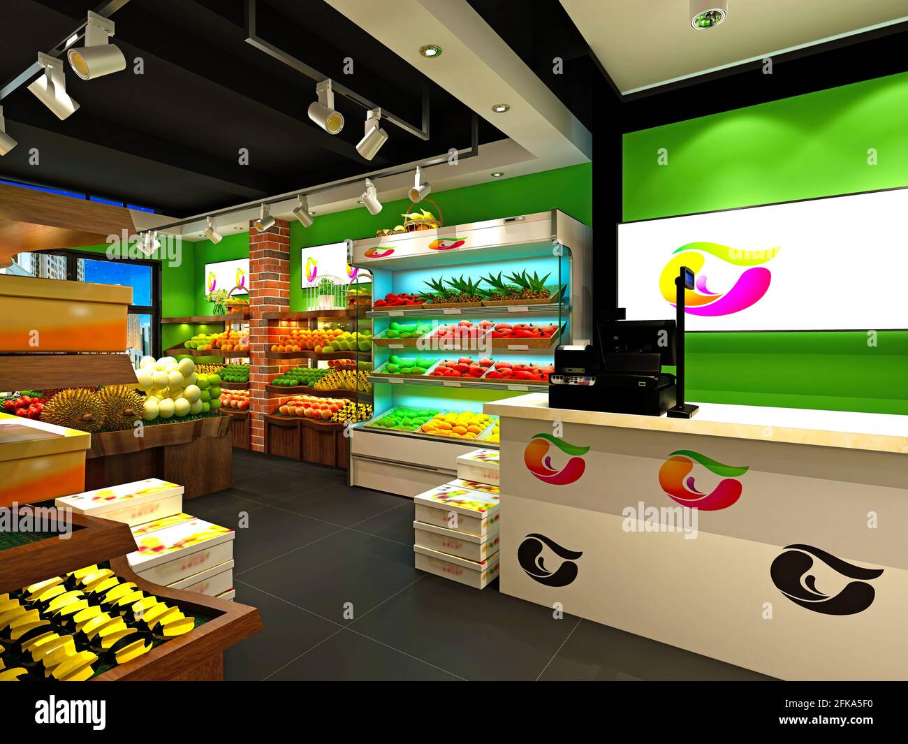 3d render of supermarket grocery store Stock Photo - Alamy