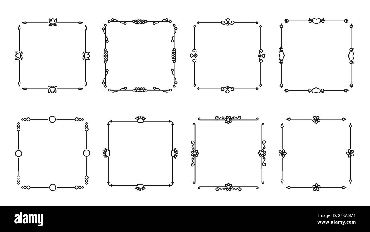 Flower and leaf vector line frames square, dividers on isolated white ...